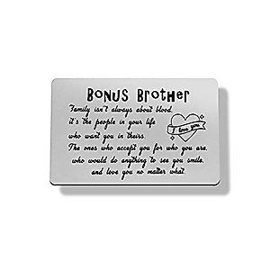 Step Brother Wallet Card from Sister,Brother-in-law Gifts Bonus Brother Gift Family isn't Always About Blood,Bonus Brother,Stepbrother,Brother in Law,Adopted Brother Valentines Christmas Birthday Gift