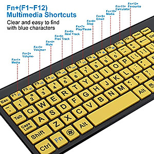 HXMJ-Wireless Large Print Keyboard and Mouse Combo with USB Receiver for Seniors and Visually Impaired Low Vision Individuals-Yellow