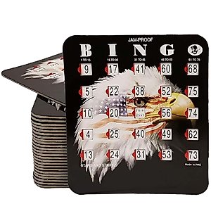 MR CHIPS Jam-Proof Fingertip Bingo Cards with Sliding Windows 10 Pack in Stars & Stripes Design