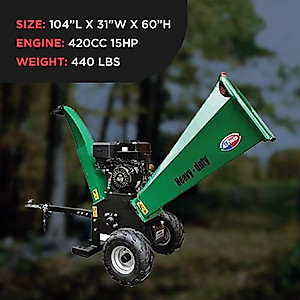 APWC460E Electric Start, Woodchipper Mulcher 16HP JD Engine 460cc Gas Powered Chipper Shredder 2000 RPM Double Edge Blades 6" Feed