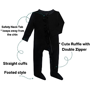 GUISBY Pajamas Baby Girl, One-Piece Long Sleeve with Zipper Sleepers Pjs for Boy Black 0-3 Months