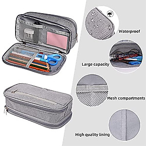 BARUHARI Pencil Case Large Capacity Pen Bag Big Stationery Storage Kit for Office Travel Cosmetic Pouch Arts and Crafts Supplies Organizer Multiple Compartments Water Resistant (Black)
