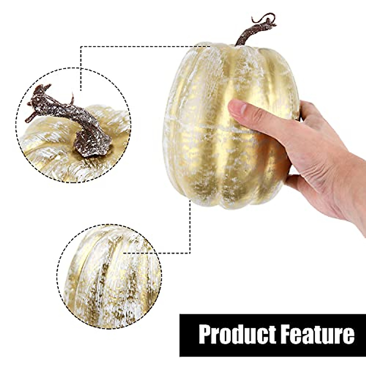 KIMOBER 8pcs Gold Artificial Pumpkins,Realistic Fake Foam Pumpkins for Halloween Autumn Harvest Thanksgiving Party