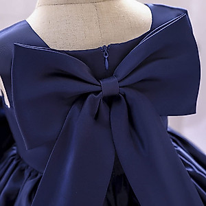 Mubineo Infant Baby Girl Satin Formal Dress Bowknot Princess Birthday Pageant Dress (Navy, 12-18 Months)