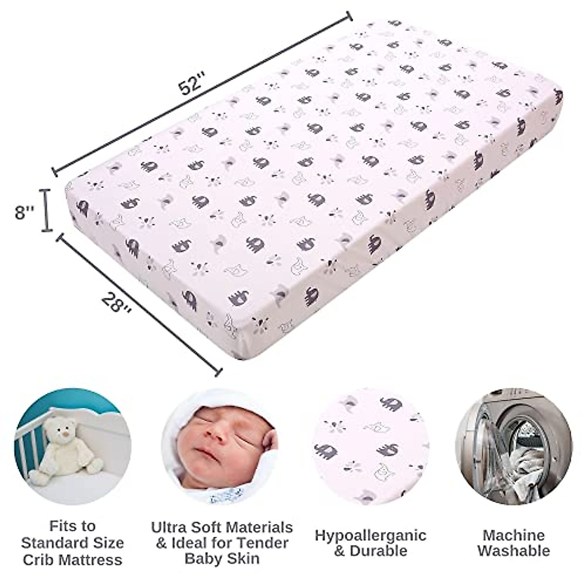 Geapul 4PCS Nursery Baby Crib Bedding Set for Boys Girls Crib Quilt,Crib Sheet,Toddler Pillowcase,Wall Decals Soft Nursery Bedding Set for Baby Bed