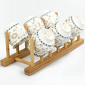 YWSHF Bamboo Wooden Dish Rack Dishes Drainboard Drying Drainer Storage Holder Stand Kitchen Cabinet Organizer for Dish/Plate/Bowl/Cup/Pot Lid/Book