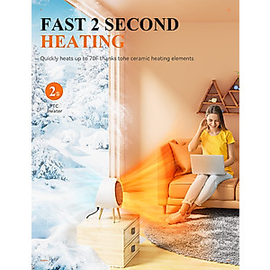 GAIATOP Space Heater, 1000W Energy Efficient Space Heater for Indoor Use, 3 Mode PTC Fast Heating Ceramic Electric Heater, Overheating & 45°Tip-Over Protection Portable Heater for Office Home White