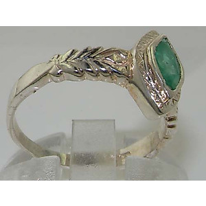 925 Sterling Silver Real Genuine Emerald Womens Solitaire Engagement Ring - Size 6