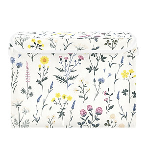 MFTJYO Wildflowers Sunflower Tropical Plants Storage Bin with Lid Foldable Storage Box Washable Fabric Storage Cubes Bin Organizer Basket Closet for Home Bedroom Closet Nursery Office
