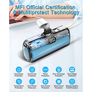 Aimenzunto Small Portable Charger, 5000mAh Lightning & USB C Dual Output Power Bank, LED Display Battery Pack Fast Charging for iPhone 14/13/12/11 Samsung S22/S21 Google Pixel Moto LG and More, White