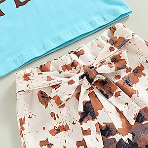 Bonangber Western Baby Girl Clothes Short Sleeve Cow T-Shirt Bell Bottoms Flared Pants Set Toddler Girls Summer Outfit (Blue Cows,4-5T)