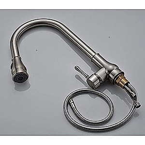 Kitchen Sink Faucet with Pull Out Sprayer, 2-Function Spray & Bubbler Brass Basin Mixer Tap Vanity Faucet Single Handle Cold and Hot Water Deck Mounted Kitchen Sink Taps,Brush Nick