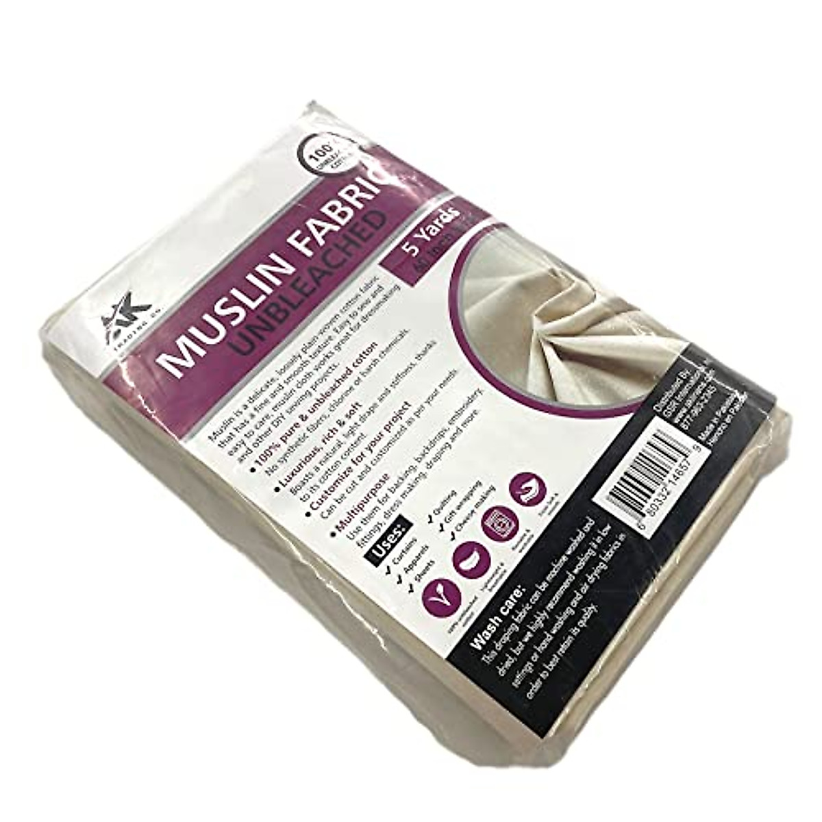 AK TRADING CO. AK Trading 60" Wide Natural Muslin, 100% Cotton Fabric, Unbleached-5 Yards