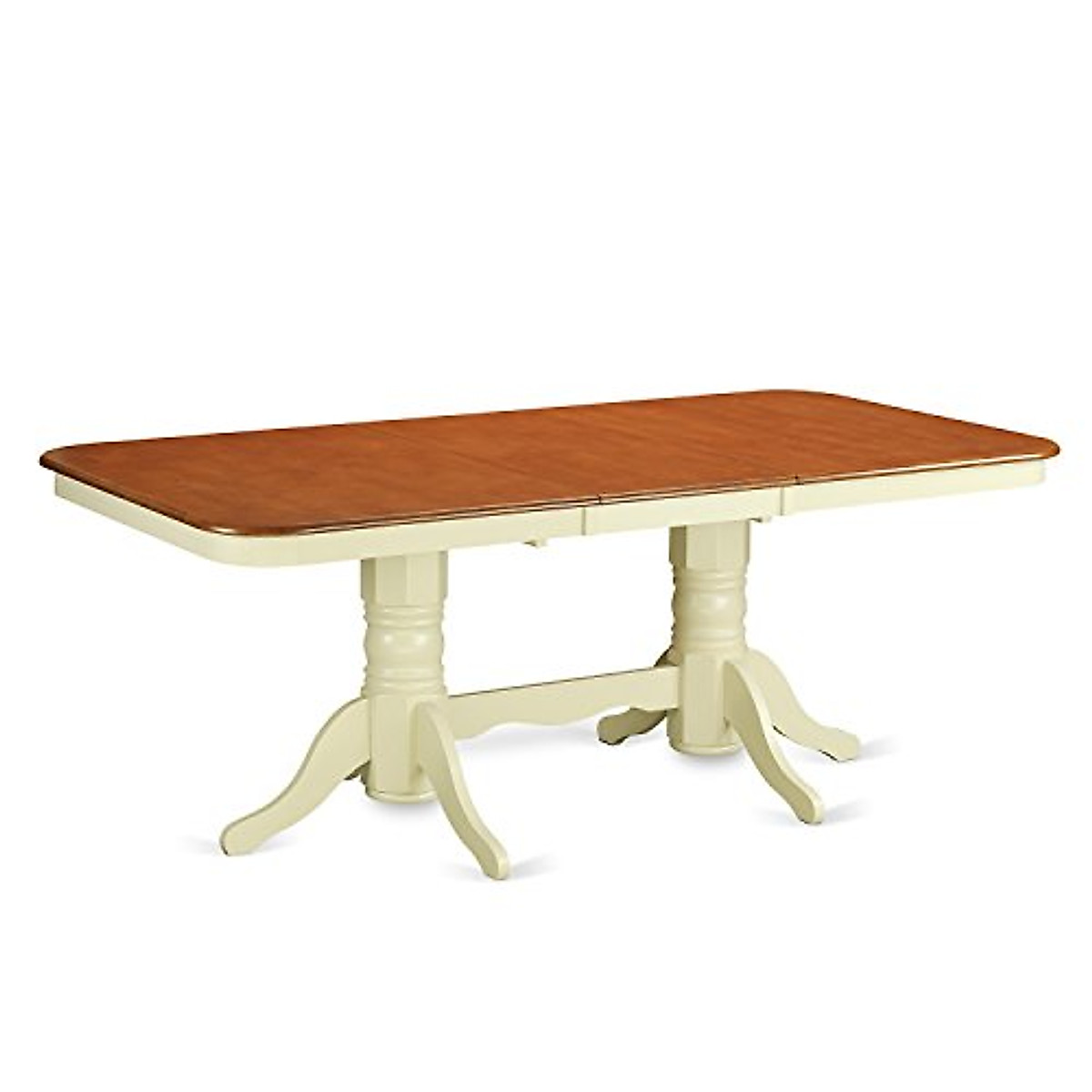 East West Furniture NAT-WHI-TP Napoleon Kitchen Table - a Rectangle Dining Table Top with Butterfly Leaf & Double Pedestal Base, 40x78 Inch, Buttermilk & Cherry