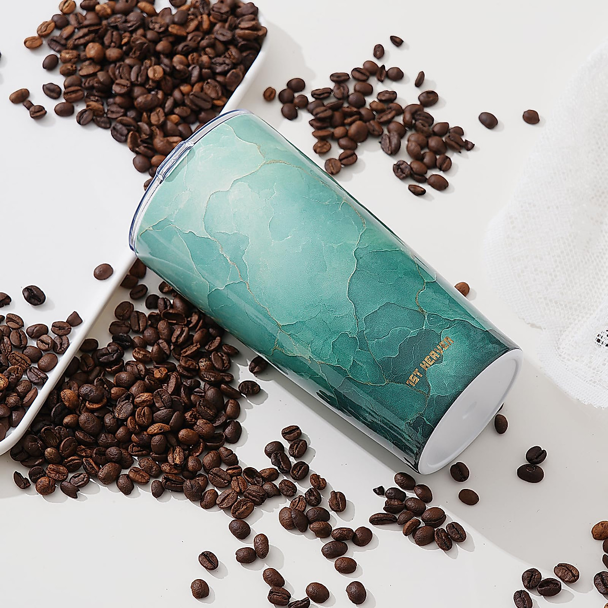 1st Heaven Coffee Tumbler, Insulated Coffee Mug with Lid, Travel Mug, 20oz Tumbler, Stainless Steel Cup for Outdoor Use (Green Stone)