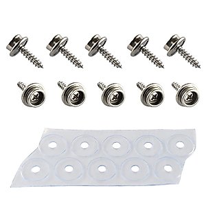 EZ-Xtend Stainless Steel Screws Marine Grade 5/8" #8 Boat Cover Snaps. Premium Snap Button Kit Includes 10 pcs of Screw in Snap Fasteners, 10 Flexible Clear PVC Vinyl Backing Washers Fastener Hardware