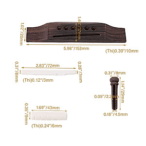 Lovermusic Set of 3 Rosewood Bridge Pins & Bone Saddle & Bone Guitar Nut for Folk Guitar