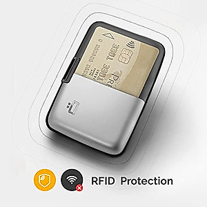 ÖGON -DESIGNS- Aluminum wallet smart case RFID Blocking – The original minimalist slim card holder for men and woman - Navy Blue