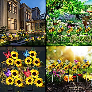 ANGMLN Solar Sunflower Lights Outdoor Decorative - 2 Pack Solar Flowers Lights Outdoor Garden Waterproof with Butterfly Decor Sunflower Garden Stake Lights for Yard Patio Lawn Pathway