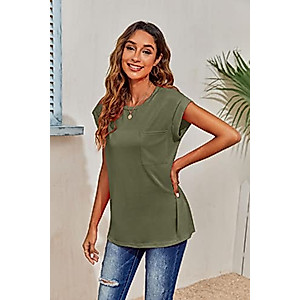 Women's Summer Casual Tops Cuffed Short Sleeve Oversized T Shirts Loose Fit Blouses