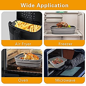 Air Fryer Silicone Liners - Air Fryer Silicone Pot - Reusable Airfryer Basket Air Fryer Inserts for Oven Microwave Accessories 8.1 Inch Air Fryer Liner Paper for 5QT-Bigger (Grey)