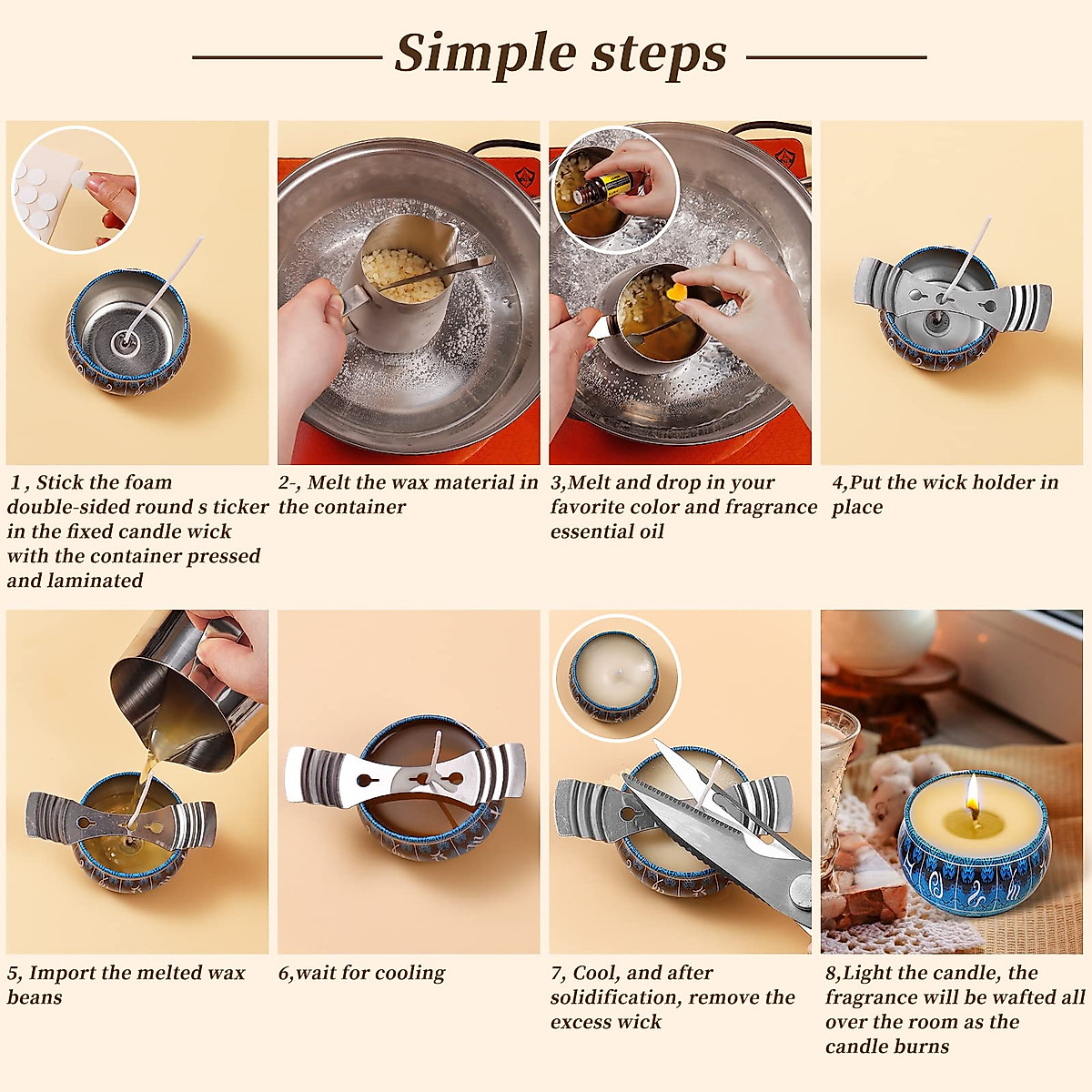 DIY candle making kit supplies gift for adults beginners, which contains candle wicks, wax, jars, stickers, a Pouring Pot. etc. Perfect hobbies, candle kit gift for parent-child lovers women.