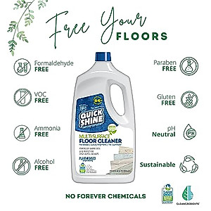 Quick Shine Multi Surface Floor Cleaner 64oz | Plant-Based, Ready to Use, Dirt Dissolving, Streak Free, No Rinse | Use on Hardwood, Laminate, Luxury Vinyl Plank, Tile & Stone | Safer Choice