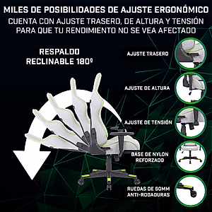 Newskill Kitsune Zephyr Series Gaming Chair Finished in Ultra-Breathable Fabric with Adjustable Armrests and Reclining up to 180° – Grey and Green