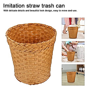 Cabilock Woven Trash Basket Round Wastepaper Basket Wicker Bathroom Trash Can Waste Basket Toy Storage Basket Woven Storage Basket for Home Dorm Office Khaki