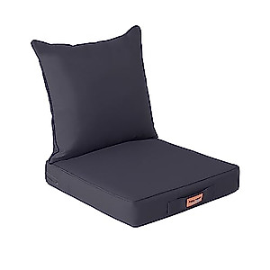 Faible Poisson Outdoor Chair Cushions, 20 x 20 Inch Waterproof Patio Furniture Back & Deep Seat Cushion Set with Handle and Anti-Slip Straps for Indoor Garden Camping, Plain Navy