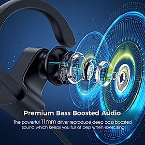 Lakukom Bluetooth Headphones, Deep Bass Wireless Running Headphones w/16 Hrs Playtime, Bluetooth Earbuds in-Ear w/Earhooks, IPX7 Waterproof Sports Earphones with Microphone for Calls