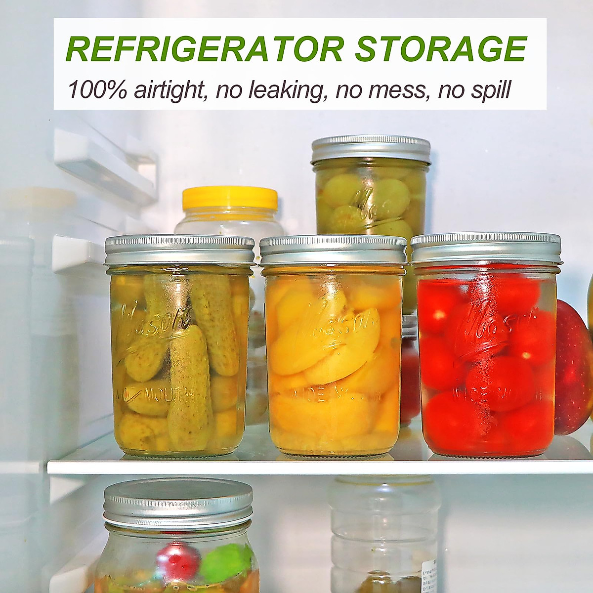 Woaiwo-q 4 Pack Wide Mouth Mason Jars 16oz, Mason Jars with Metal Airtight Lids and Bands - For Canning, Fermenting, Pickling - Jar Décor/Microwave/Freeze/Dishwasher Safe