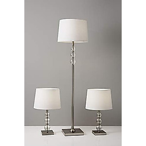 Adesso 1585-22 Olivia 3-Piece Floor Lamp Set, 60.5 in./23 in., 150W, Brushed Steel/White, 3 Steel Lamps