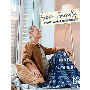Boss Gifts from Employees, Bosses Day Gifts for Men, Bed Flannel Plush Throw Blankets (50"x 65") Christmas Office Gift Idea on Boss Day, Birthday, Appreciation, Retirement, Mentor Leader-Blue