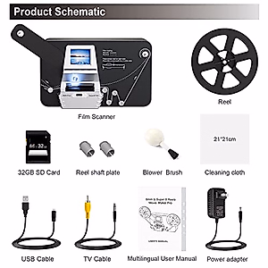 8mm & Super 8 Film to Digital Converter, Film Scanner Digitizer with 2.4" Screen, Convert 3” 5” 7” 9” Reels into 1080P Digital MP4 Files,Sharing & Saving on 32GB SD Card