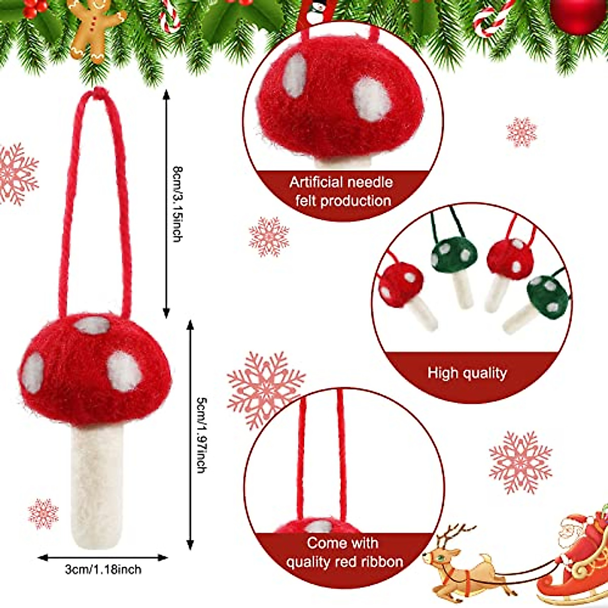Tatuo 12 Pcs Felt Mushroom Ornaments Christmas Mushroom Hanging Ornaments Small Mushroom Ornament DIY Arts Crafts Supplies Mushroom Decor for Xmas Wedding Holiday Decoration, Red and Green