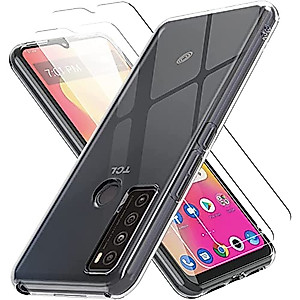 Ytaland for TCL 30XL Case, with 2 x Tempered Glass Screen Protector. Crystal Clear Silicone Shockproof TPU Bumper Protective Phone Case Cover