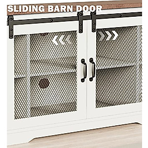 Xilingol Farmhouse TV Stand for TVs 65"+, Modern Entertainment Center 58" W, Television Cabinets with Double Sliding Barn Door & Storage Shelves, Media Console for Living Room, White