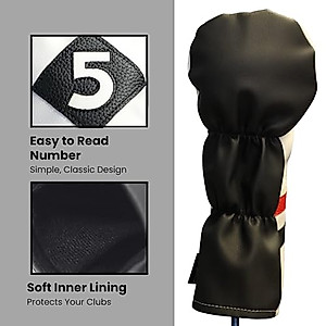 Majek Retro Golf Headcover White Red and Black Vintage Leather Style #5 Fairway Wood Head Cover Classic Look