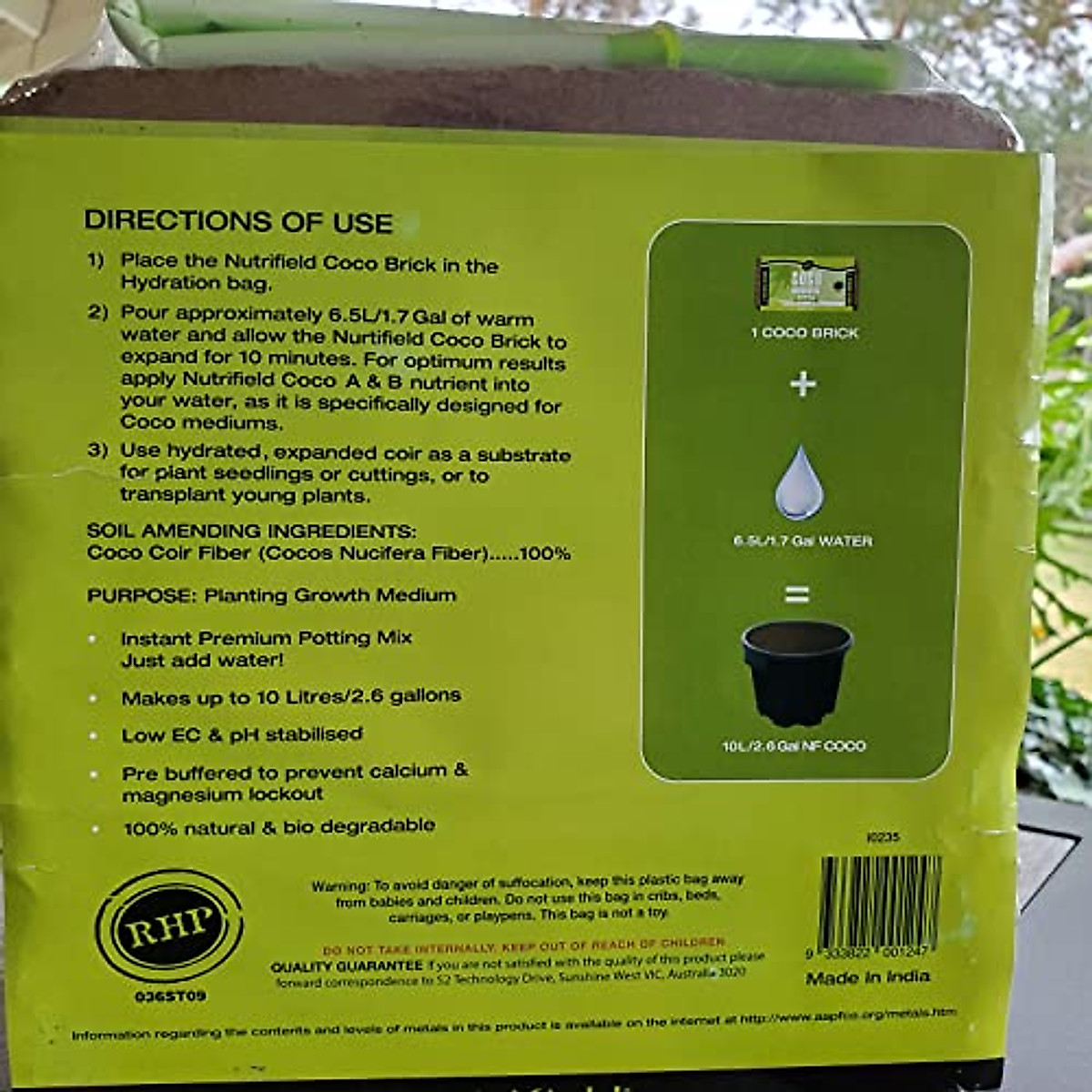 Coco Coir Bricks 5.5 Lbs Pack 3 Coco Bricks RHP Cert pH Balance Buffered Washed Organic Coconut Fiber Soil Compressed Coco Peat Block Indoor Outdoor Plant Flower Vegetable Garden 3 Hydrate/Storage Bag