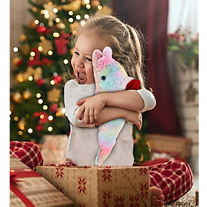 DolliBu Santa Rainbow Dolphin Stuffed Animal Plush Toy - Super Soft Wild Animal Dress Up with Red Santa Claus Hat, Wildlife Gift, Perfect Holiday with Name Personalization - 14 Inches