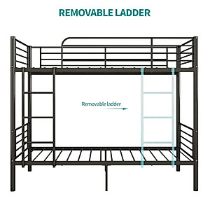 Bunk Beds Frame Twin Over Twin, Heavy Duty Twin Size Metal Bunk Bed Frame with Guardrail & Ladders , Space-Saving, Noise Free, No Box Spring Needed (Black) 2685