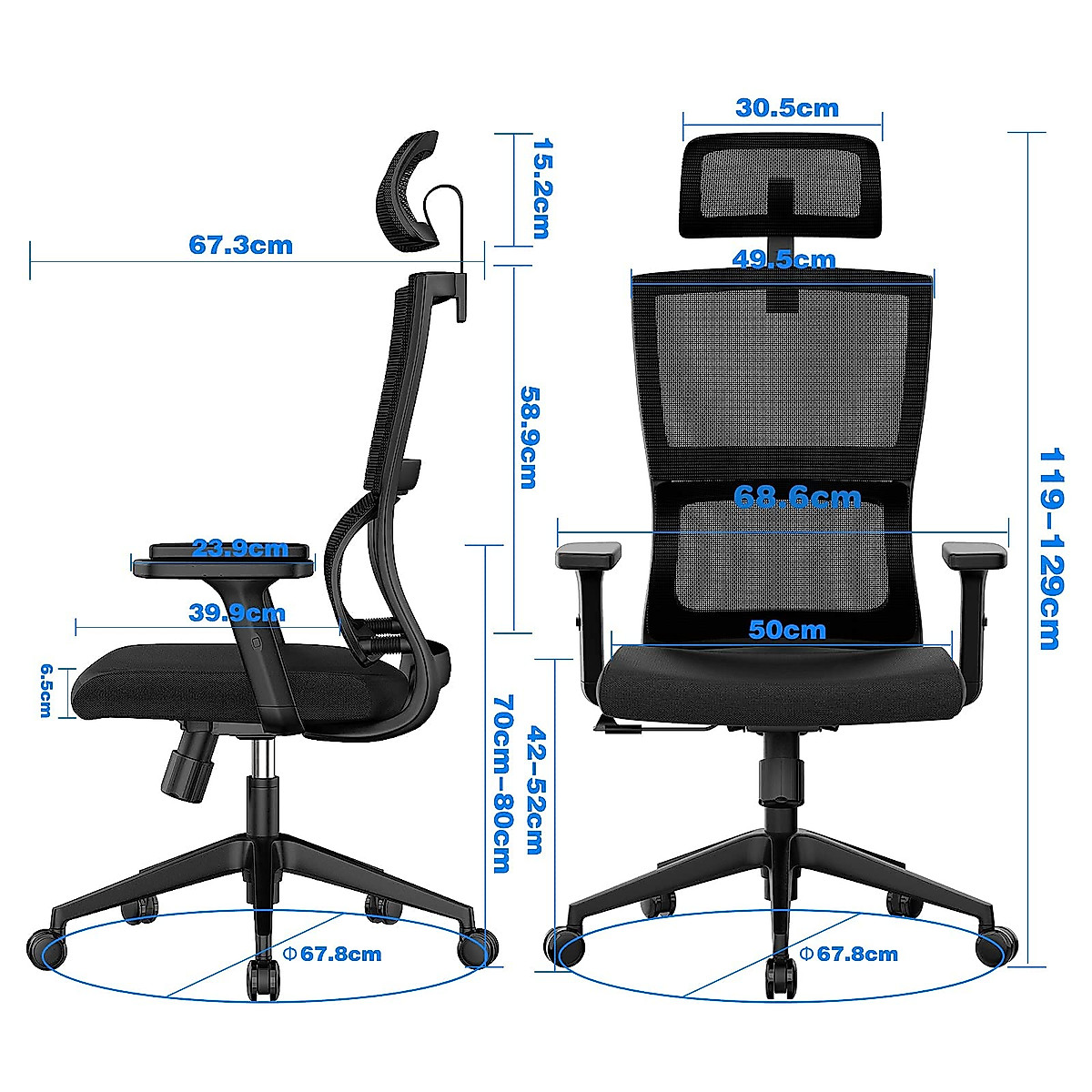 Ergonomic Office Chair with Upgraded Lumbar Support and Adjustable Armrest Headrest, Desk Chair with Mesh High Back, Home Office Desk Chair, Computer Chair, Rolling Chair