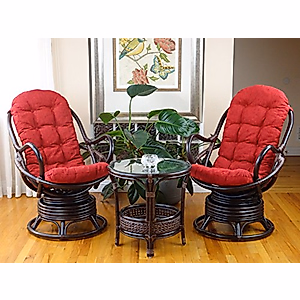 SK New Interiors Lounge Swivel Rocking Java Chair Rattan Wicker Handmade with Cream Cushion, White Wash