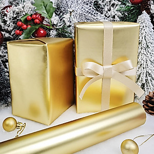 LDGOOAEL Mini Short Small Christmas Wrapping Paper Roll (17 inches X 32.8 feet) - Matte Gold for Holiday, Birthday, Wedding, Baby Shower …