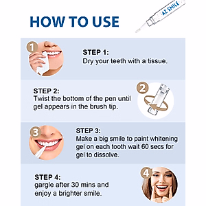 AZ Smile Teeth Whitening Pen (3 Pens), 30+ Treatments for teeth whitening No Sensitive Teeth Whitening Gel Travel-Friendly Teeth Whitener, Helps to Remove Stains from Soft Drink, Smoking, Coffee, Wine