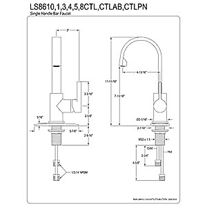 Kingston Brass LS8611CTL Continental Bar Faucet, 5-7/8" (L) x 4-15/16" (W) x 11-11/16" (H), Polished Chrome