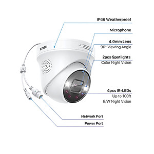 ZOSI 4PK 4K PoE Add On Camera with Ethernet Cables,8MP Weatherproof Outdoor Indoor Dome Security Camera with Person/Vehicle Detection,Night Vision,2 Way Audio,Only Compatible with ZOSI 4K POE NVR