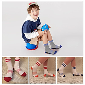 Comfoex Boys Crew Socks Half Cushioned Athletic Socks Cotton Calf Socks For Big Little Kids 6 Pairs