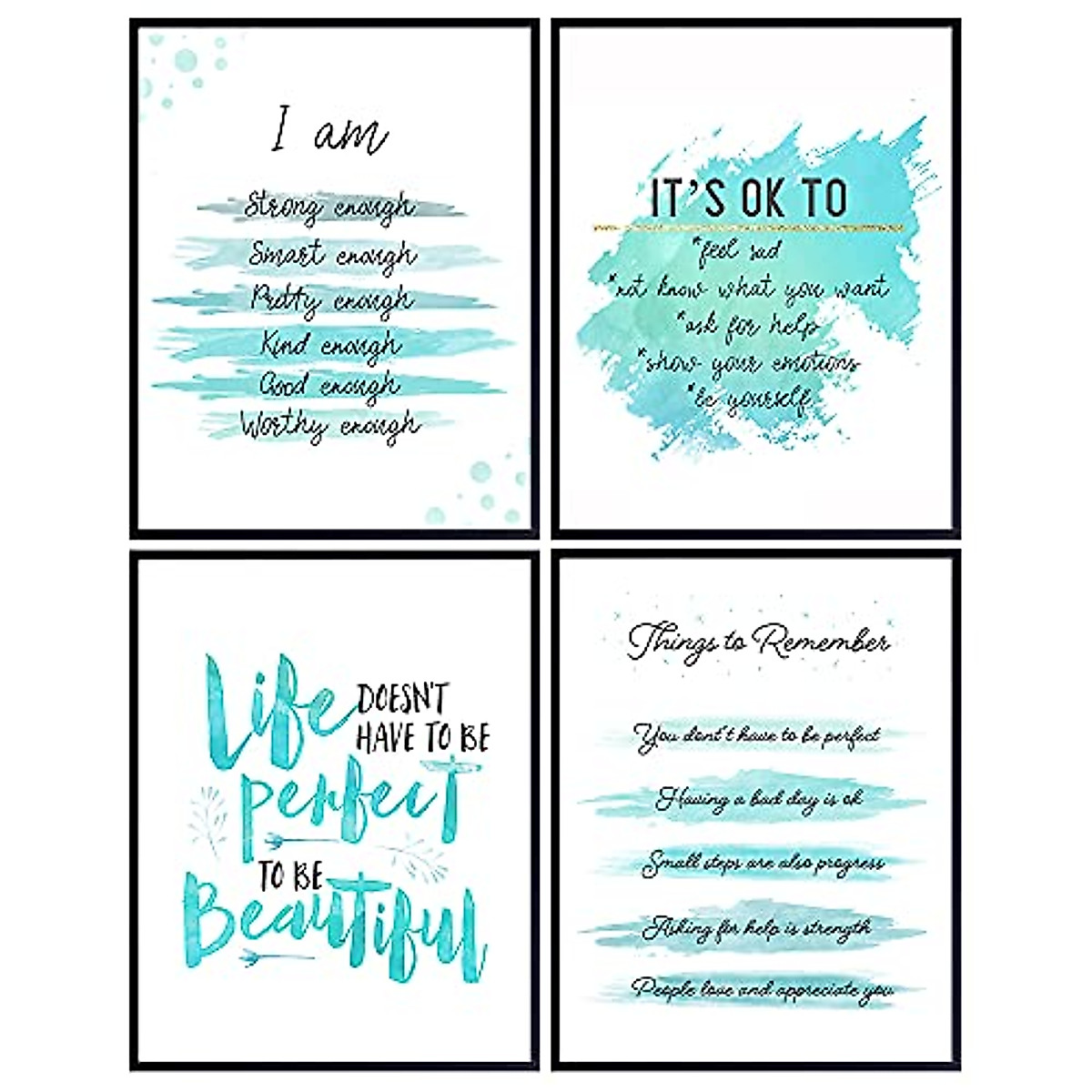 Light Blue Inspiring Positive Affirmations Quotes Wall Decor - Inspirational Art Posters 8x10 - Encouraging Self Improvement Motivational Sayings - Uplifting Encouragement Gifts for Empowered Women